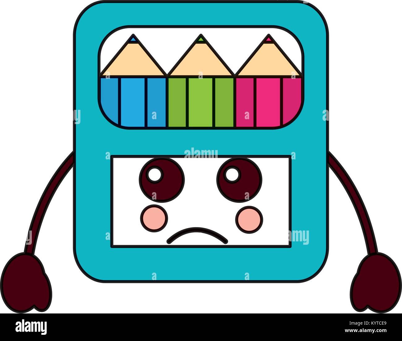 sad colored pencils box school supplies kawaii icon image Stock Vector ...