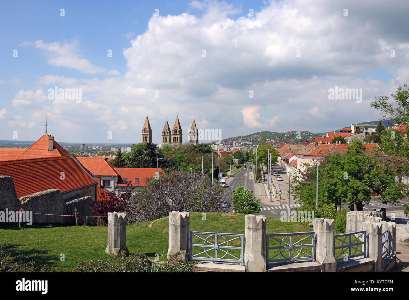 Cathedral and street cityscape Pecs Hungary Stock Photo - Alamy