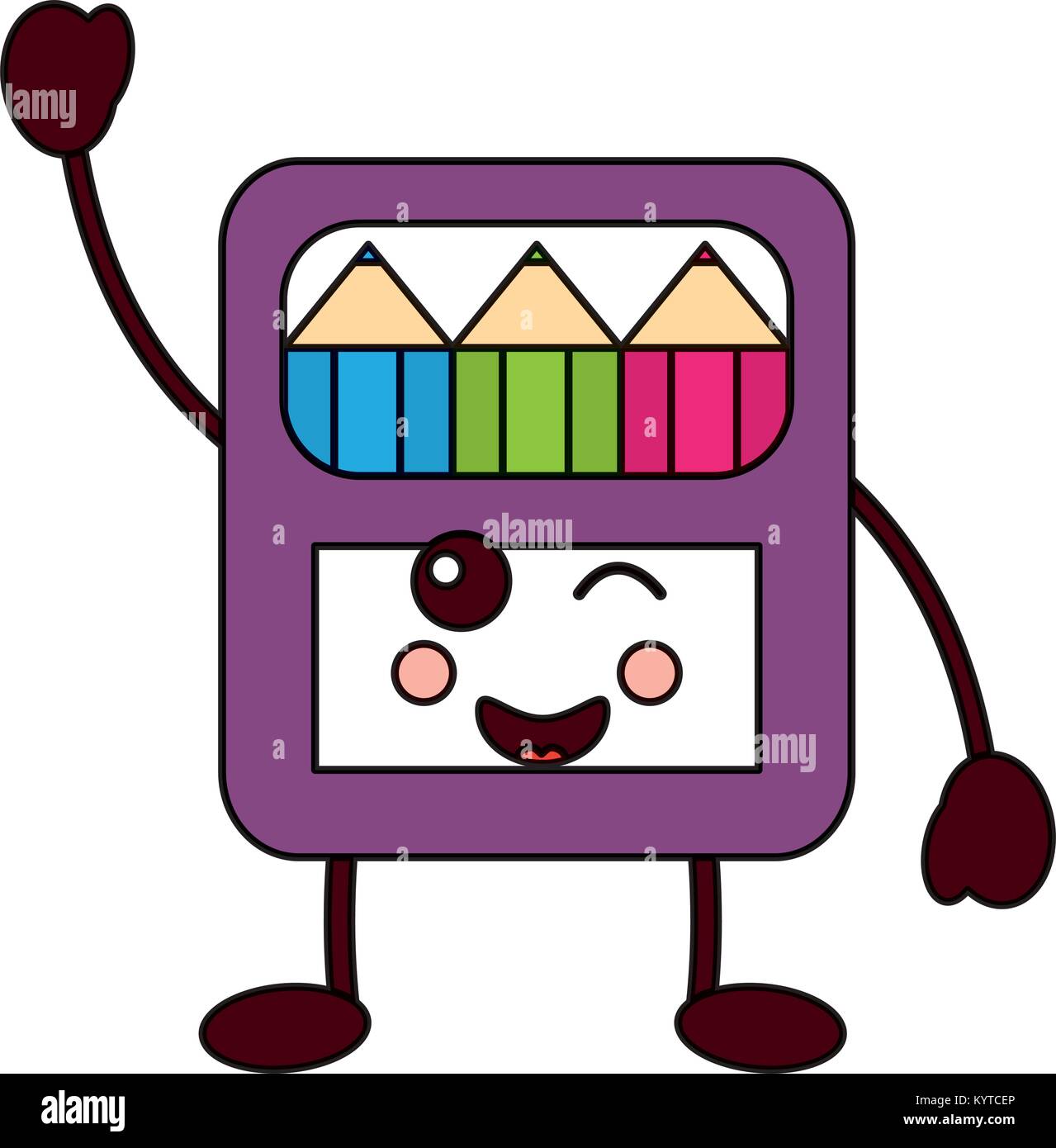 happy colored pencils box school supplies kawaii icon image Stock ...