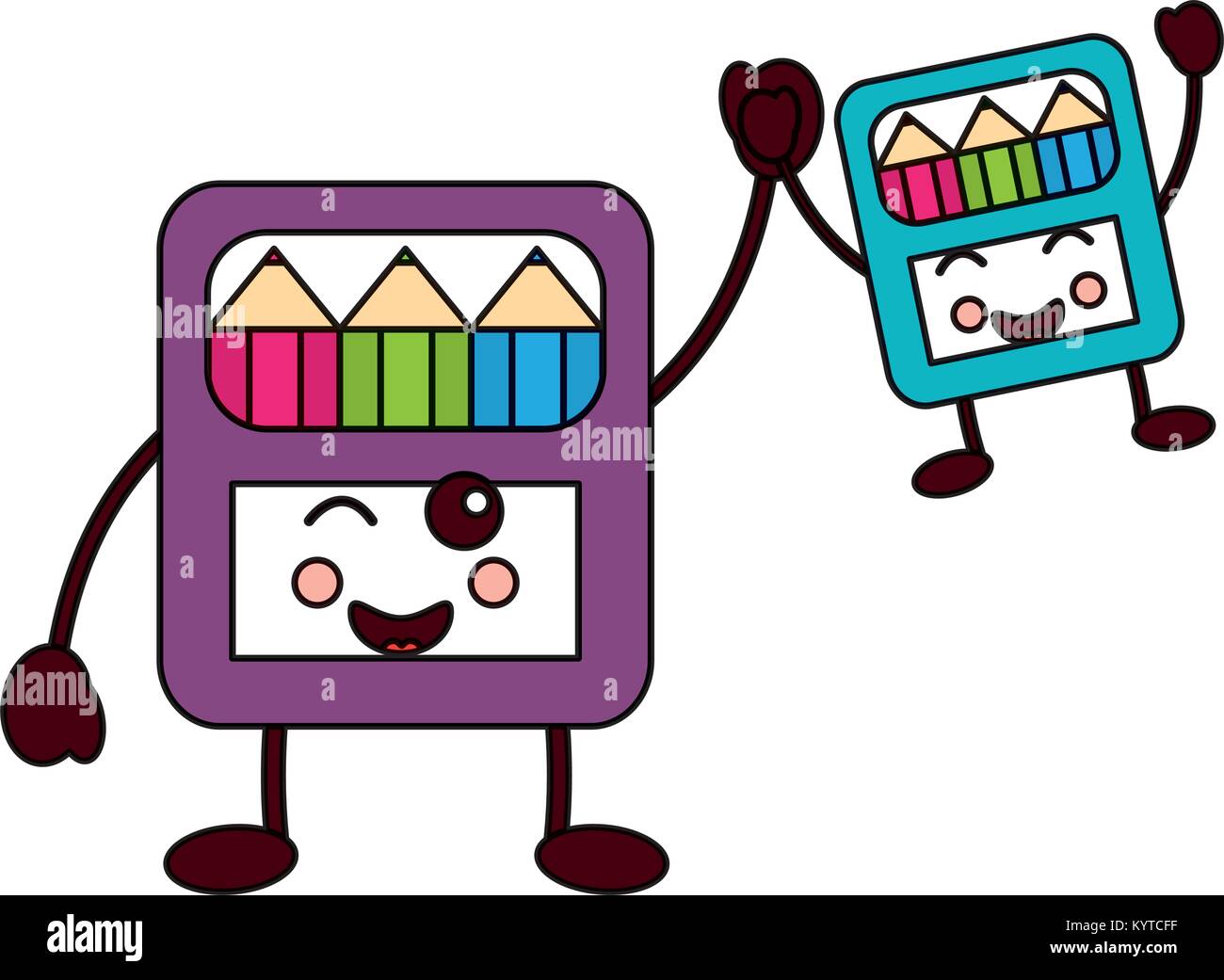 colored pencils boxes school supplies kawaii icon image Stock Vector ...
