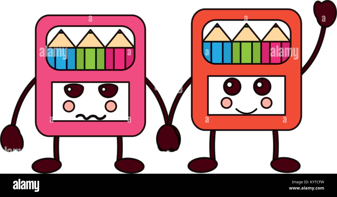 colored pencils boxes school supplies kawaii icon image Stock Vector ...