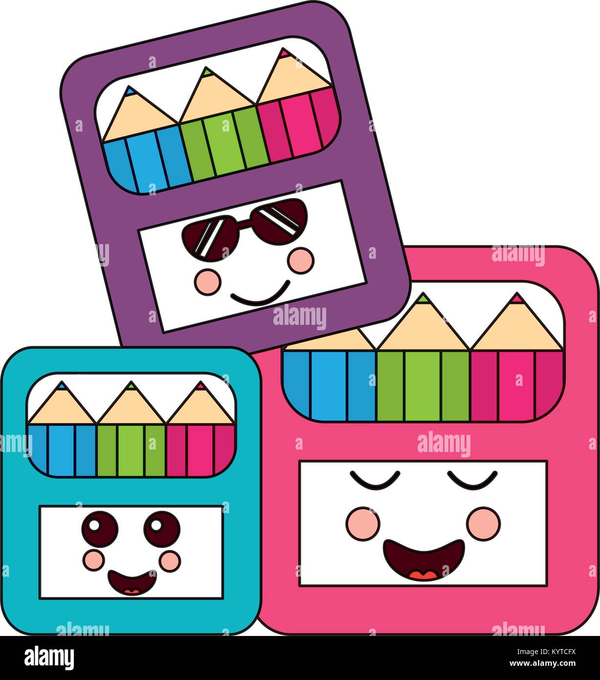 colored pencils boxes school supplies kawaii icon image Stock Vector ...