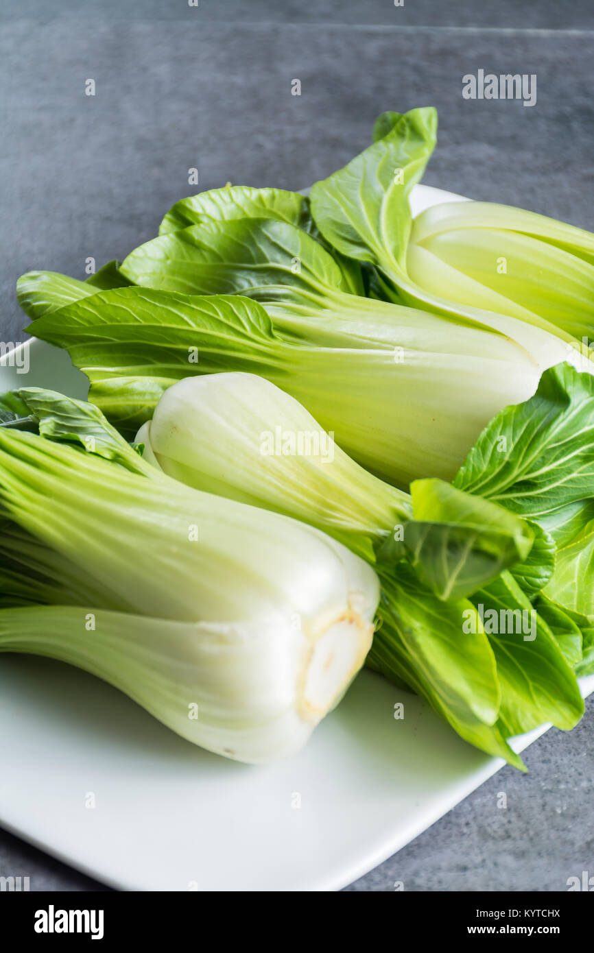 Fresh raw green baby Bok choy or pak choi Chinese cabbage Stock Photo ...