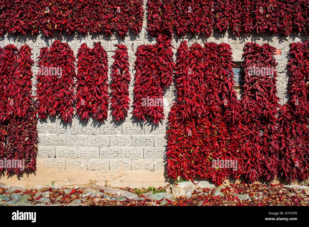 Red peppers dry on house in Serbian village Donja Lokosnica Stock Photo ...