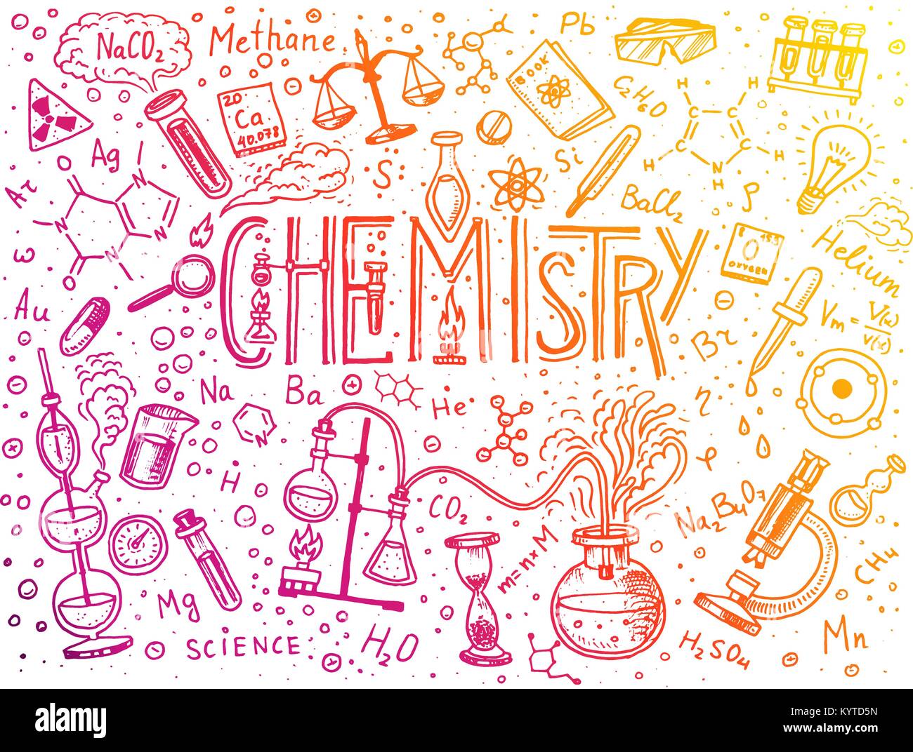 Chemistry of icons set. Chalkboard with elements, formulas, atom, test ...