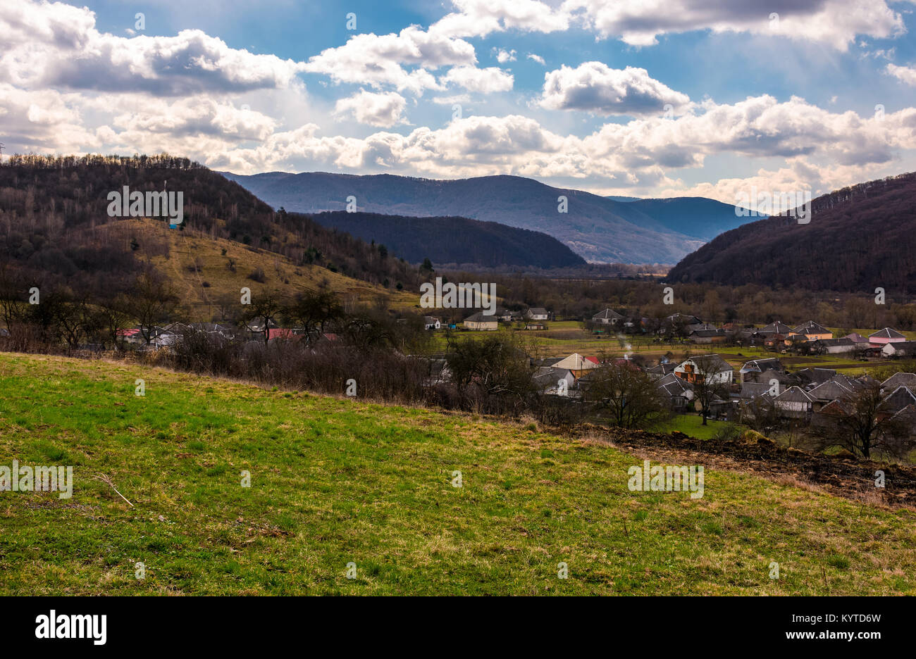 village in mountainous rural are. beautiful countryside landscape in ...