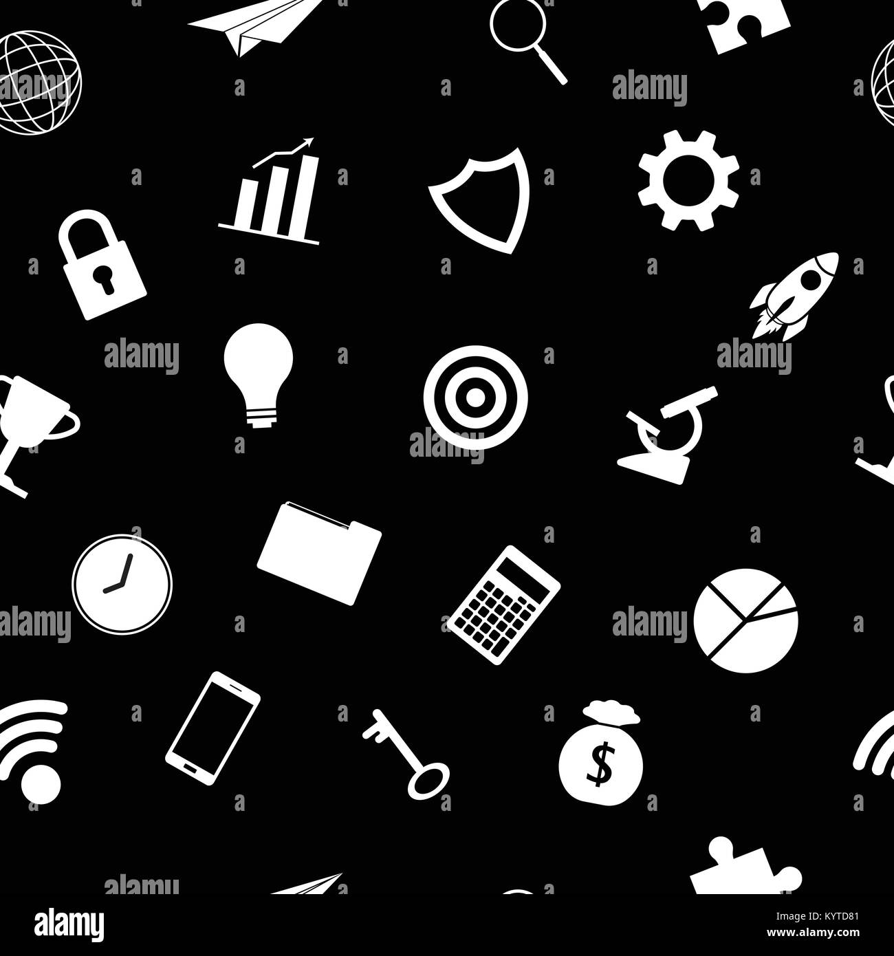 Vector Illustration White Business Icons On Black Background Seamless ...