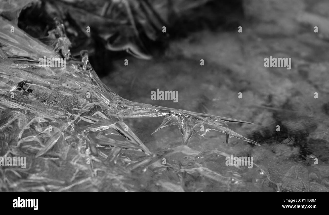Ice crystal sheets close-ups and reflections on water Stock Photo - Alamy
