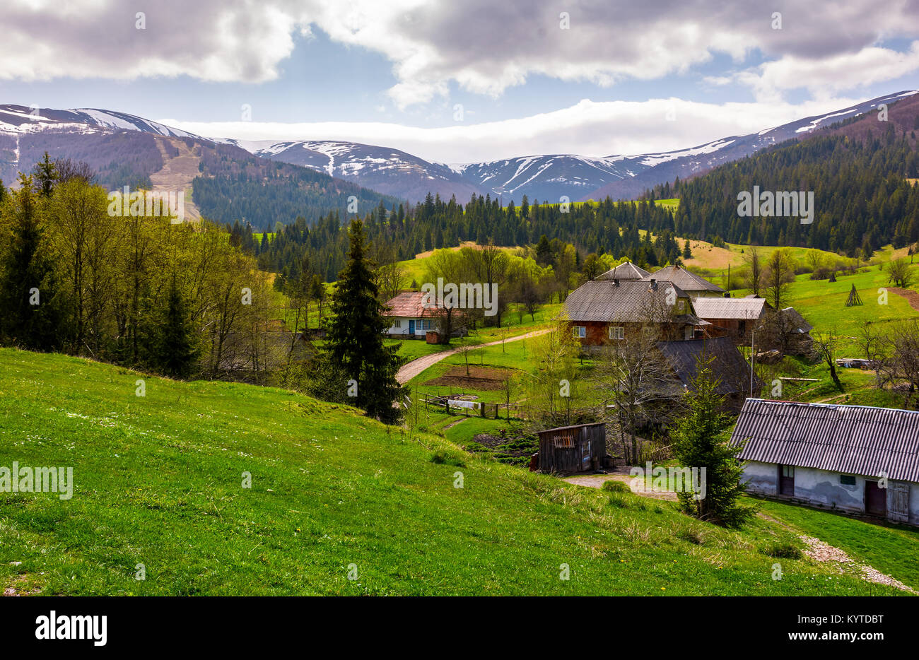 Podobovets village on grassy and forested hills. beautiful rural ...