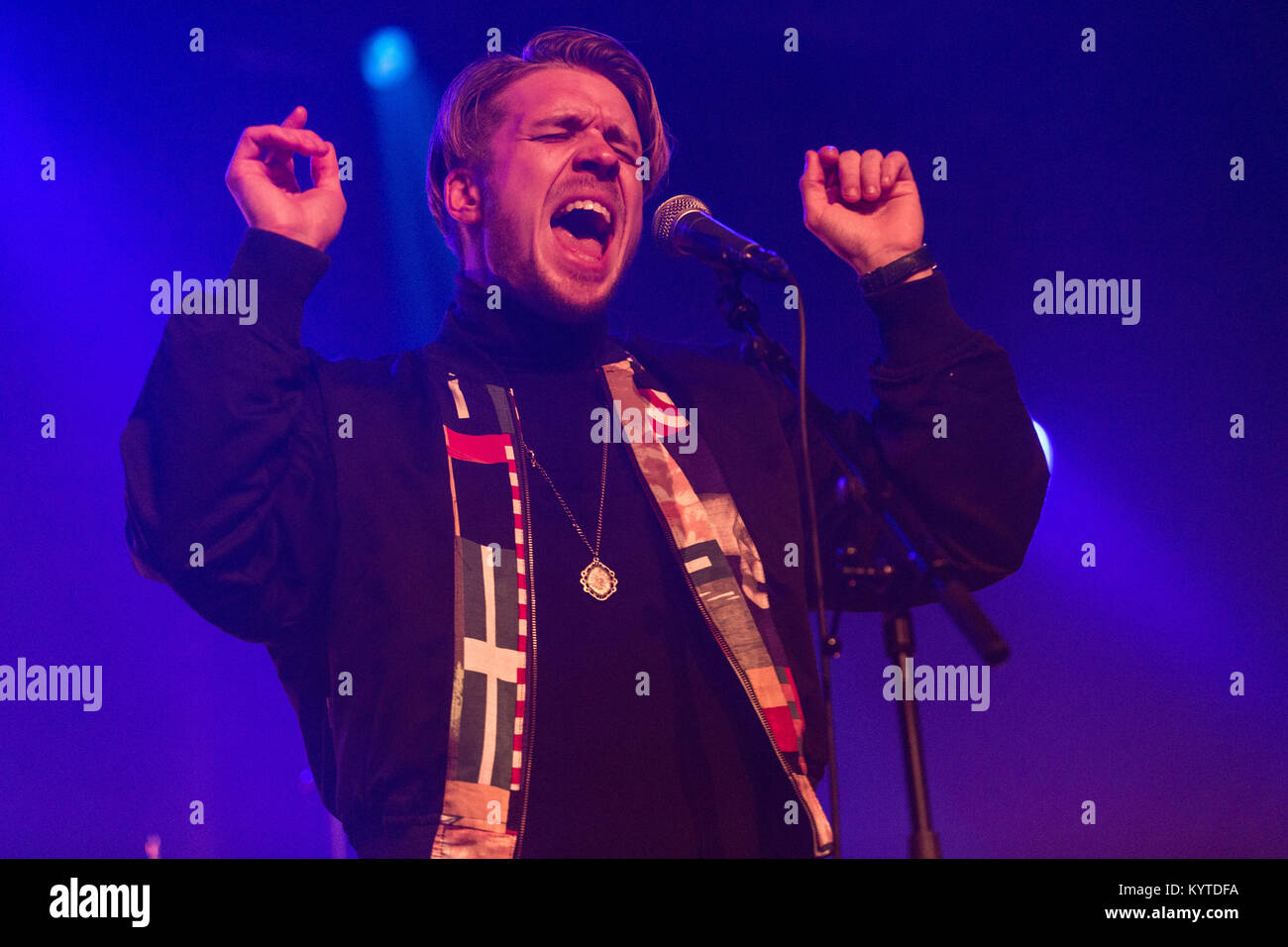 The Norwegian soul singer and songwriter Hawkon performs a live concert ...