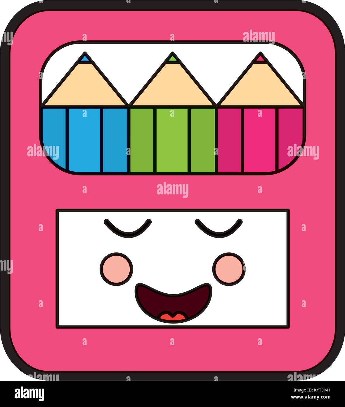 happy colored pencils box school supplies kawaii icon image Stock ...