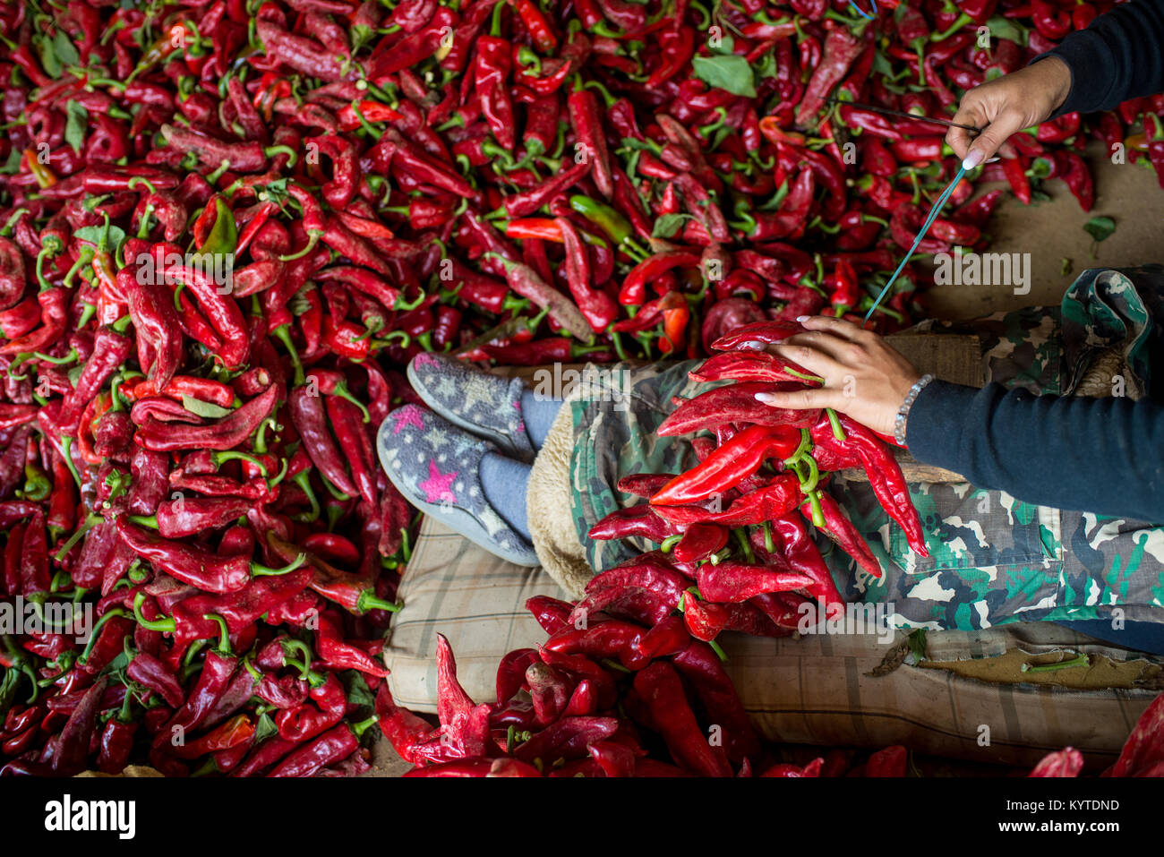 Woman drying peppers hi-res stock photography and images - Alamy
