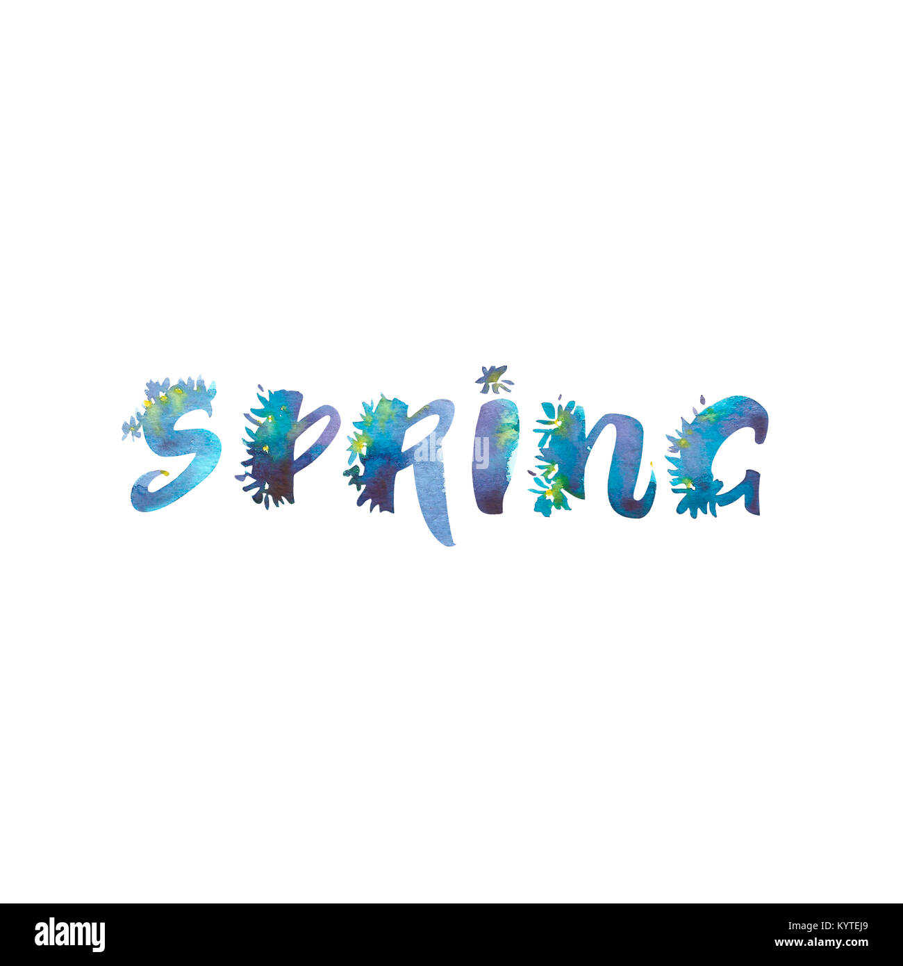 Watercolor word-Spring. Exclusive Custom Characters. Hand Lettering and ...