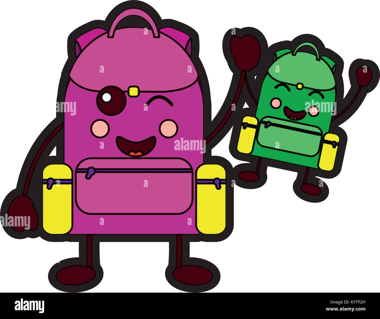 cartoon pair school backpack kawaii character Stock Vector Image & Art ...