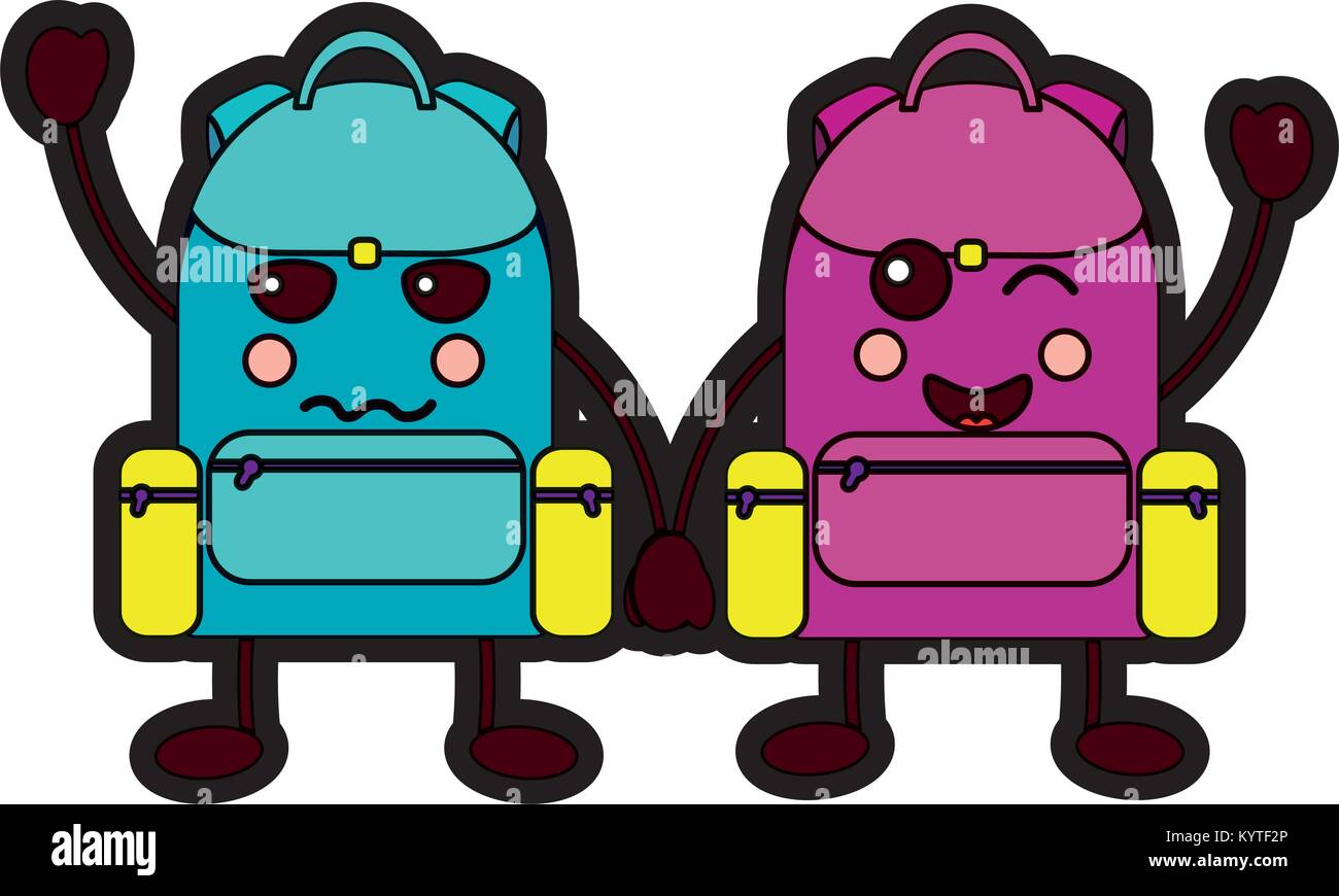 cartoon pair school backpack kawaii character Stock Vector Image & Art ...