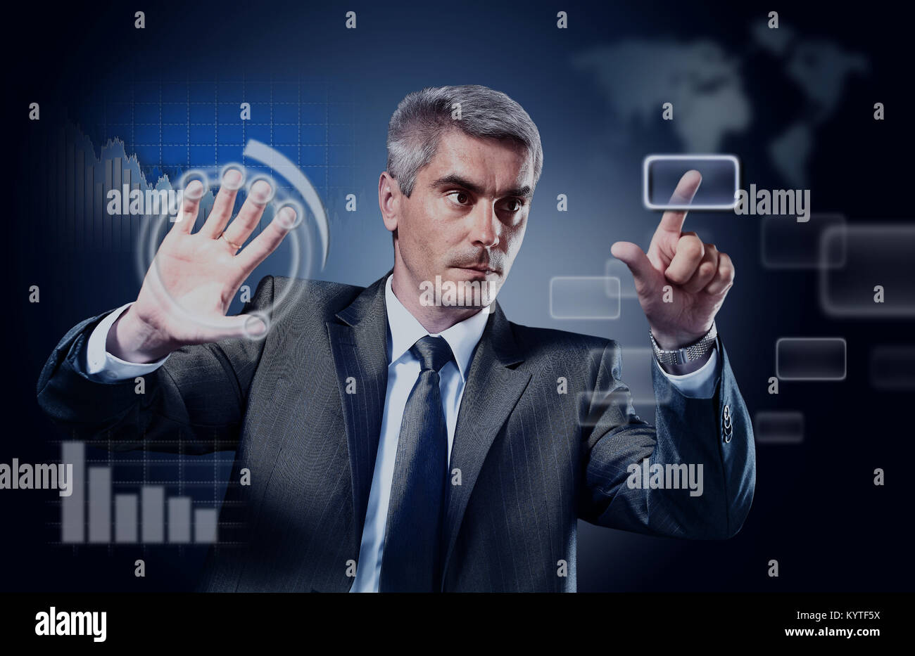 Smart man pressing virtual buttons hi-res stock photography and images ...