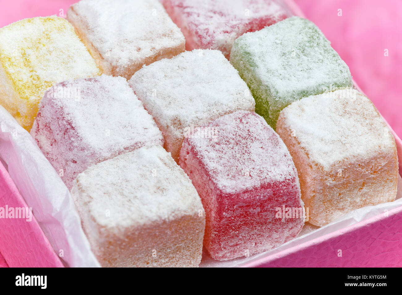 delicious home made turkish delights in a gift box with a pink ...
