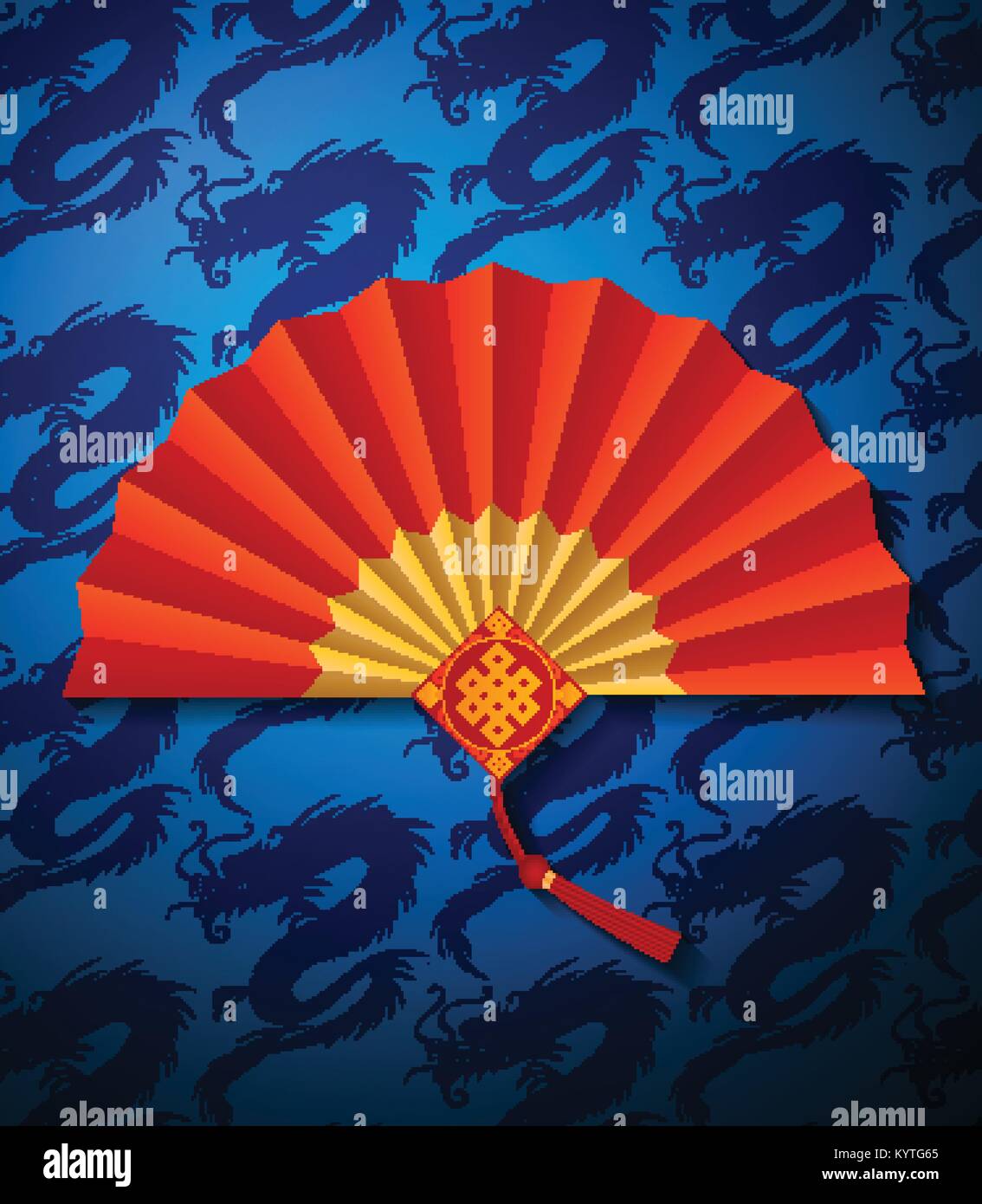 Red Chinese folding fan on white background.Vector illustration Stock ...