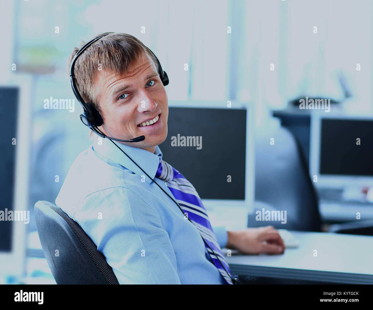 Closeup Of Happy Telephone Operators Stock Photo - Alamy