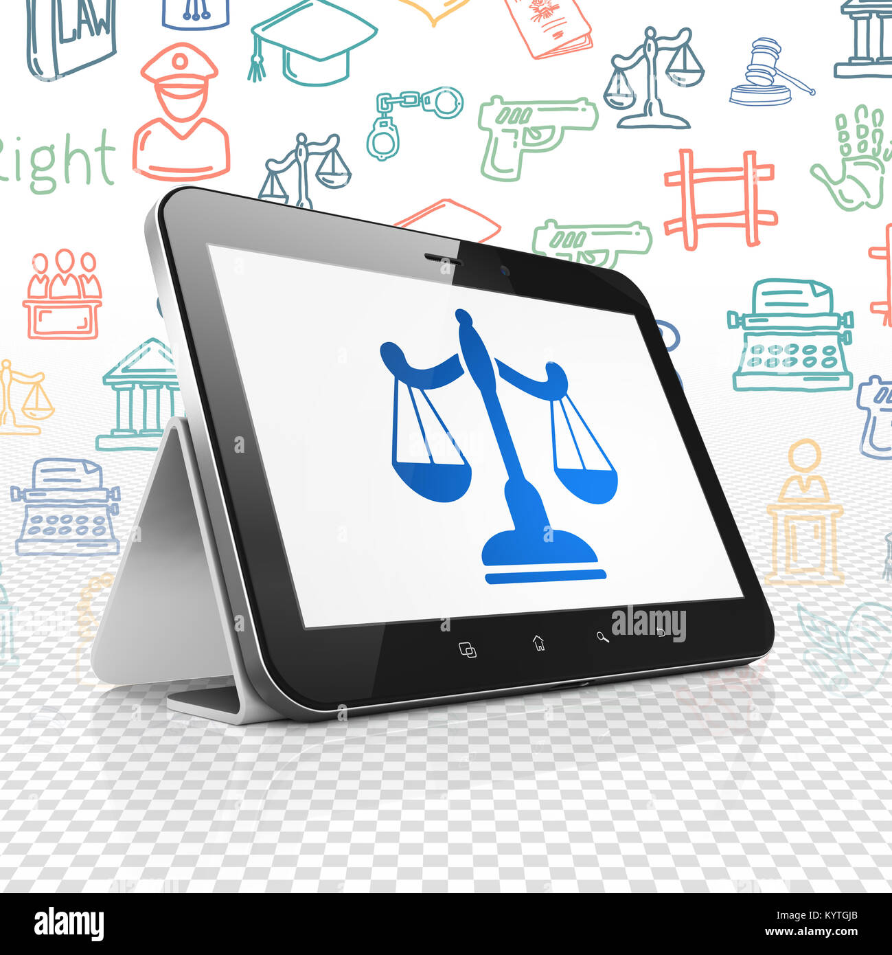 Law concept: Tablet Computer with Scales on display Stock Photo - Alamy