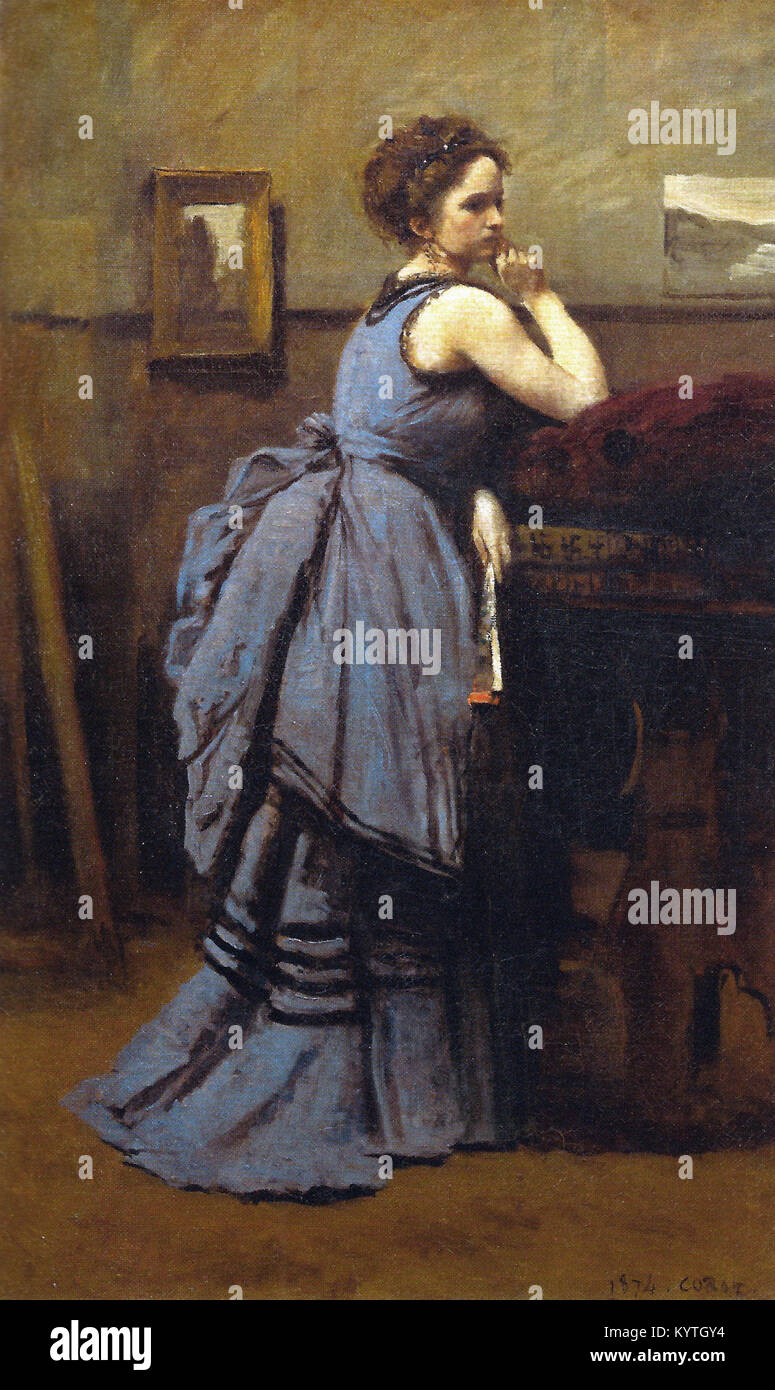 COROT Camille - Woman in Blue 1874 Louvre Museum - Paris Stock Photo ...