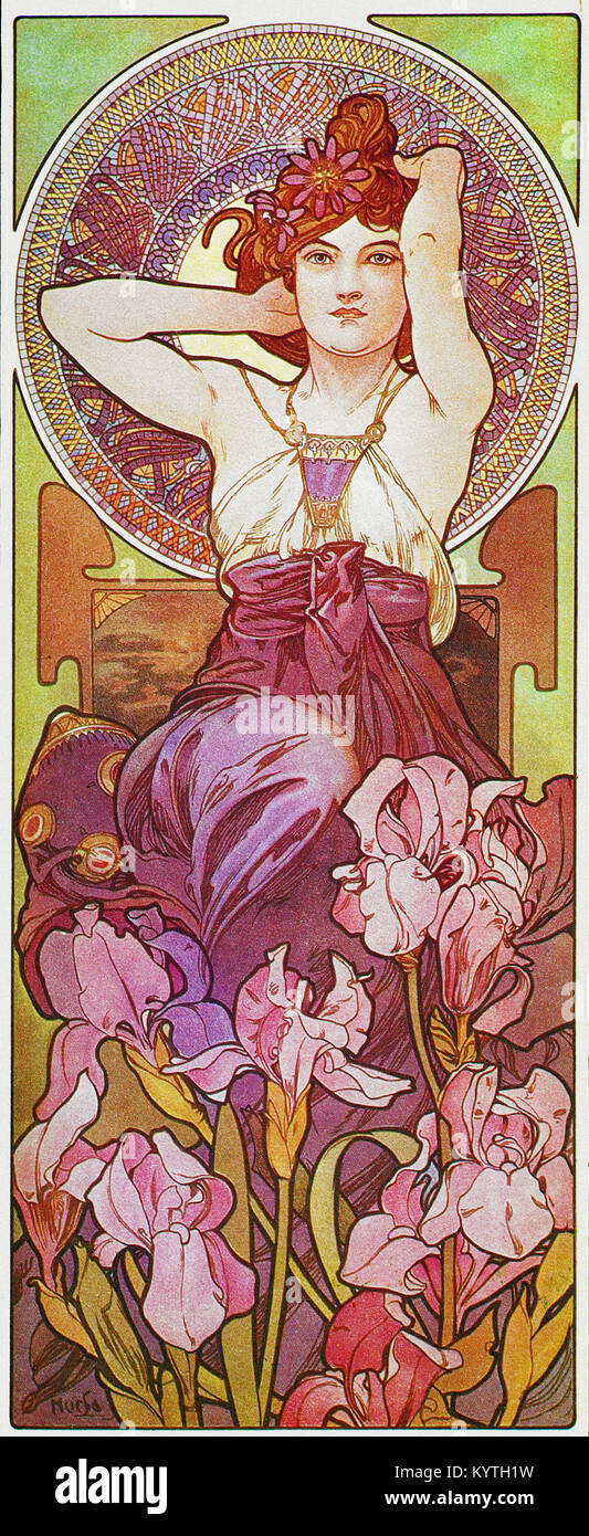 Alphonse Mucha (Alfons Maria) 1860 - 1939 Woman in red Stock Photo - Alamy