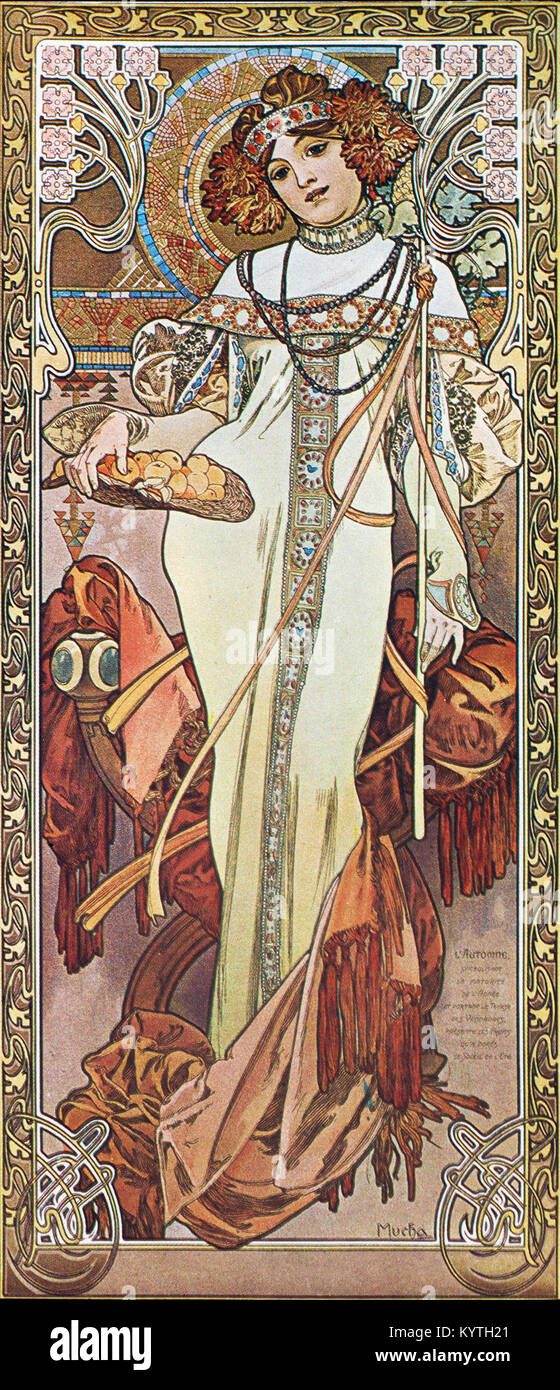 Alphonse Mucha (Alfons Maria) 1860 - 1939 Woman with fruits Stock Photo ...