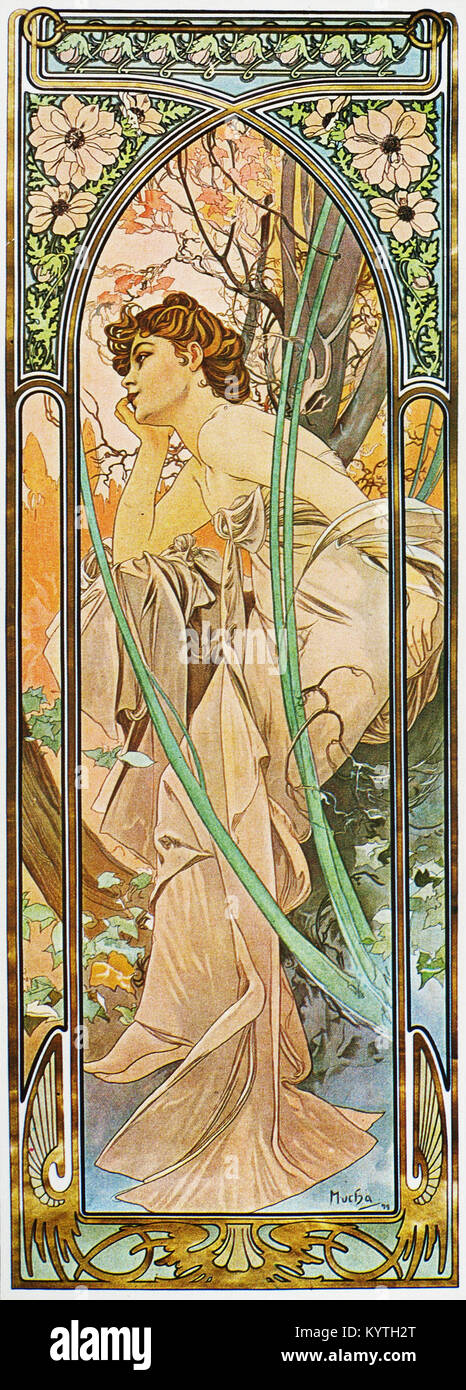 Alphonse Maria Mucha 1860 - 1939 Woman yellow Stock Photo - Alamy