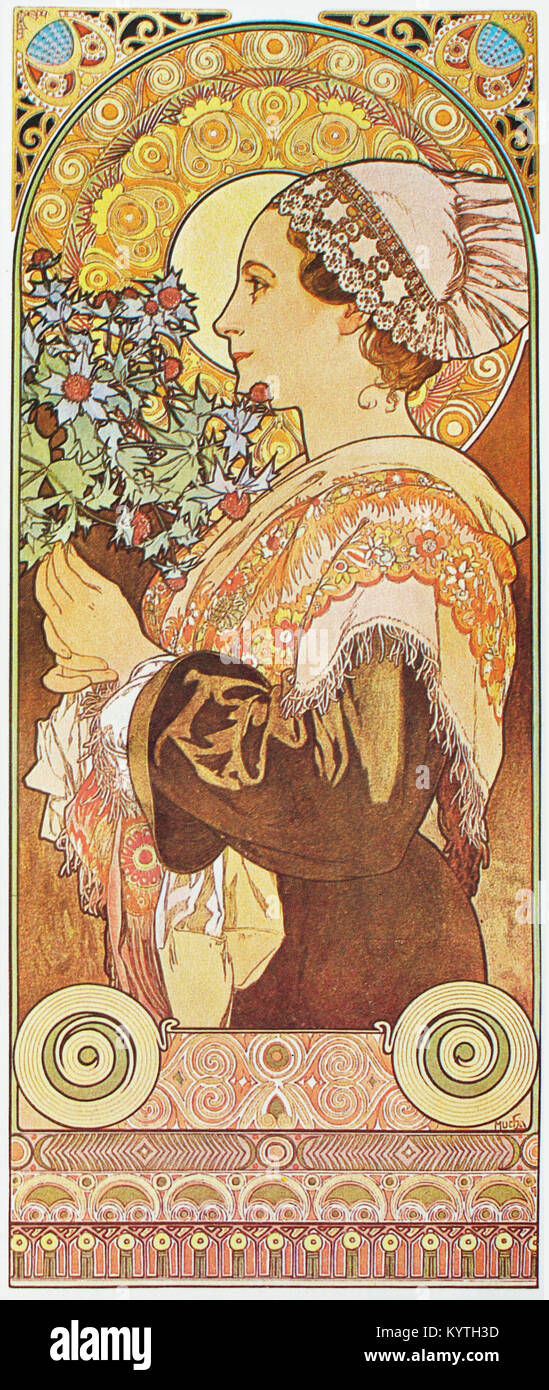 Alphonse Maria Mucha 1860 - 1939 Woman profile, country style Stock ...