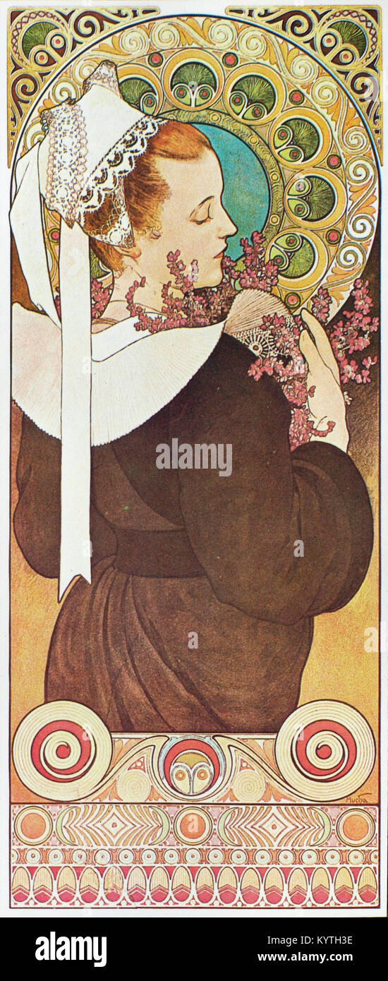 Alphonse Maria Mucha 1860 - 1939 Woman profile, country style Stock ...