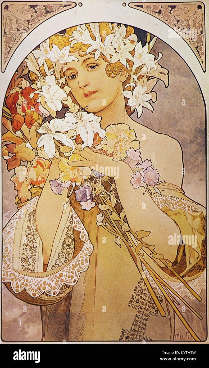 Alphonse Maria Mucha 1860 - 1939 Woman yellow Stock Photo - Alamy