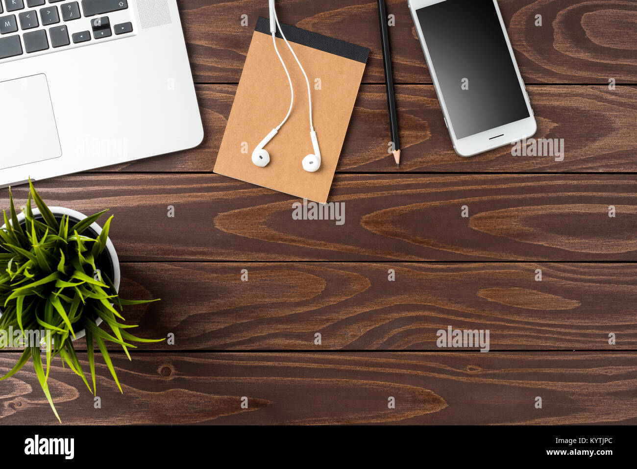 Business background with modern computer and accessories. Top view ...