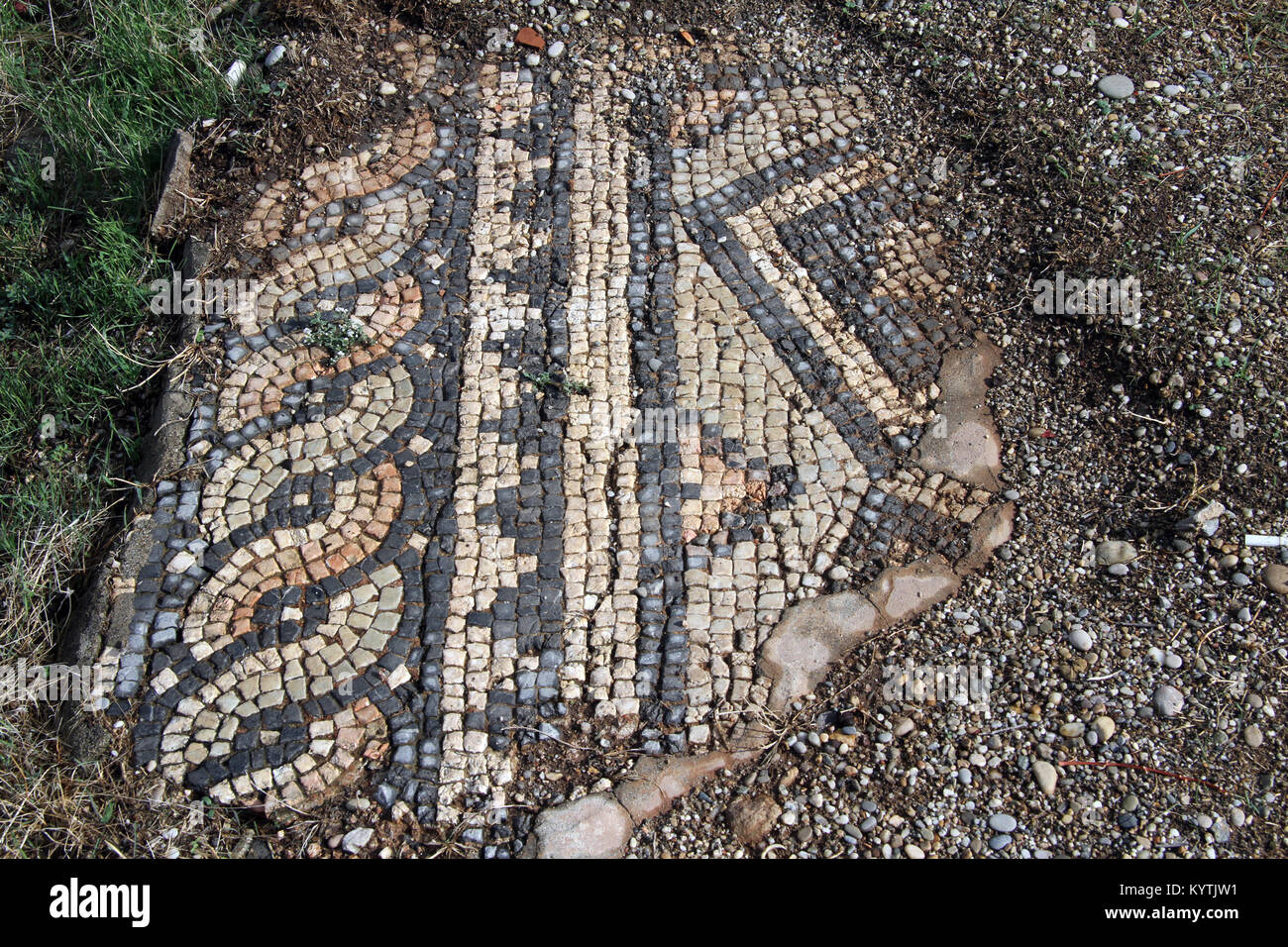 Green grass and roman mosaic in Anamurum, Turkey Stock Photo - Alamy