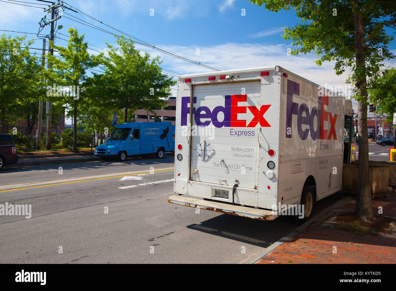 Portland,Maine,USA - July 5,2016: FedEx Express truck on the street in ...