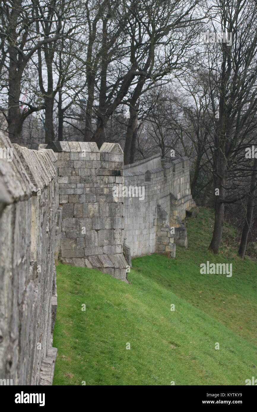 The Roman walls around York City centre in England, a popular walk with ...