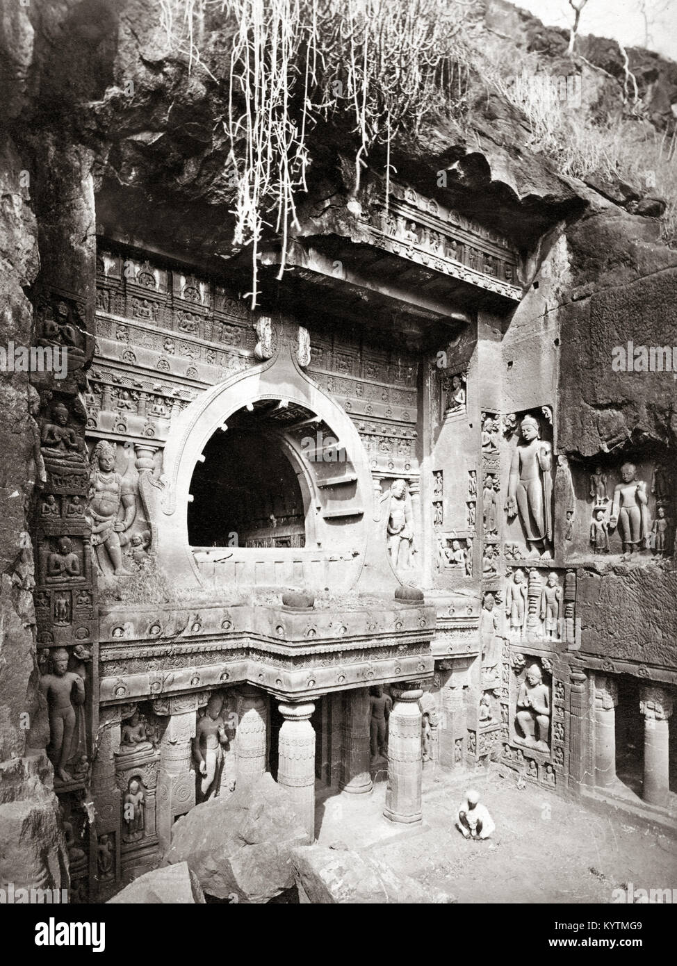 Rock-cut caves, India, c.1870's - Location probably Ellora, near ...