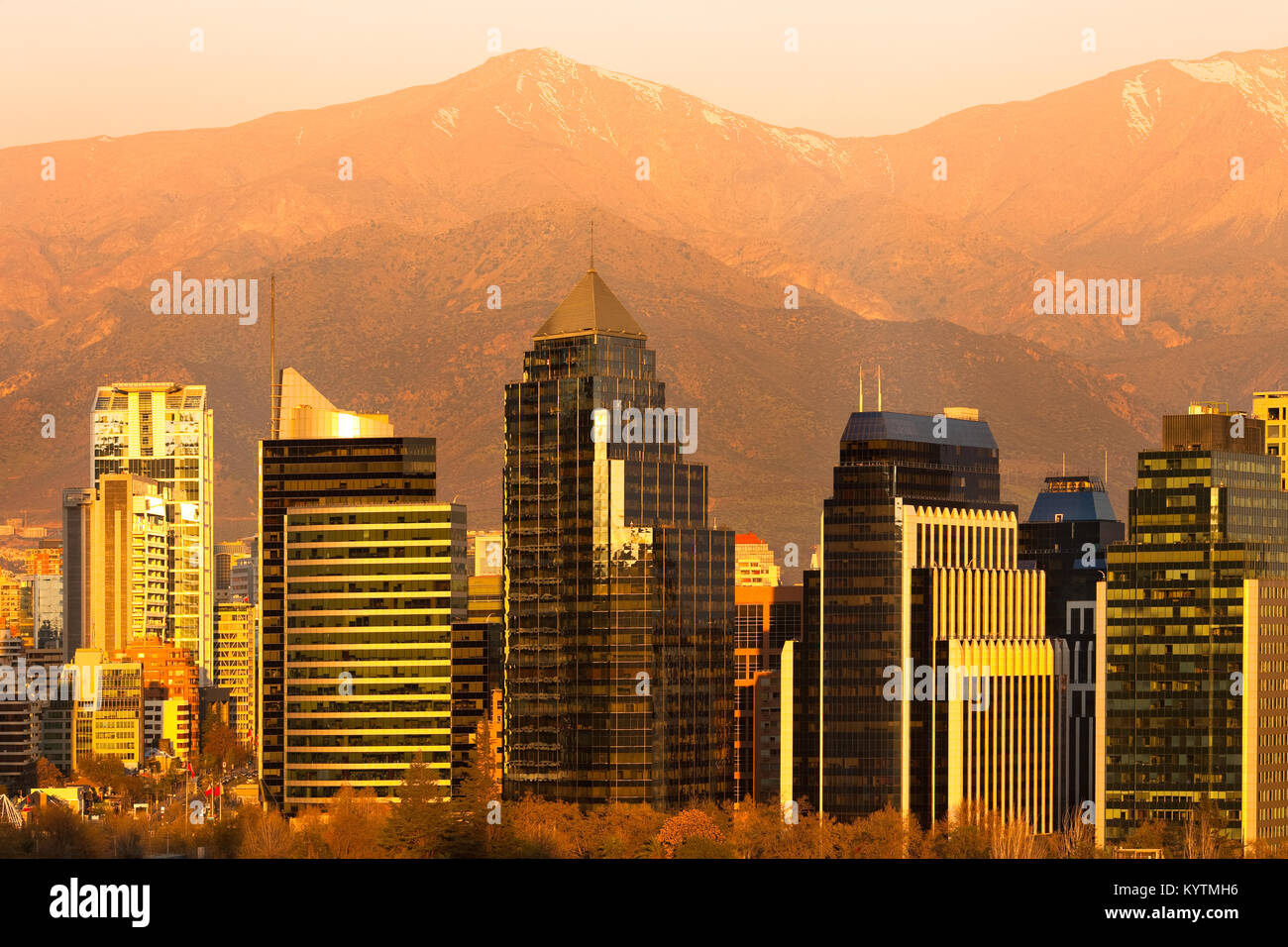 Skyline of Modern buildings in Santiago de Chile with The Andes ...