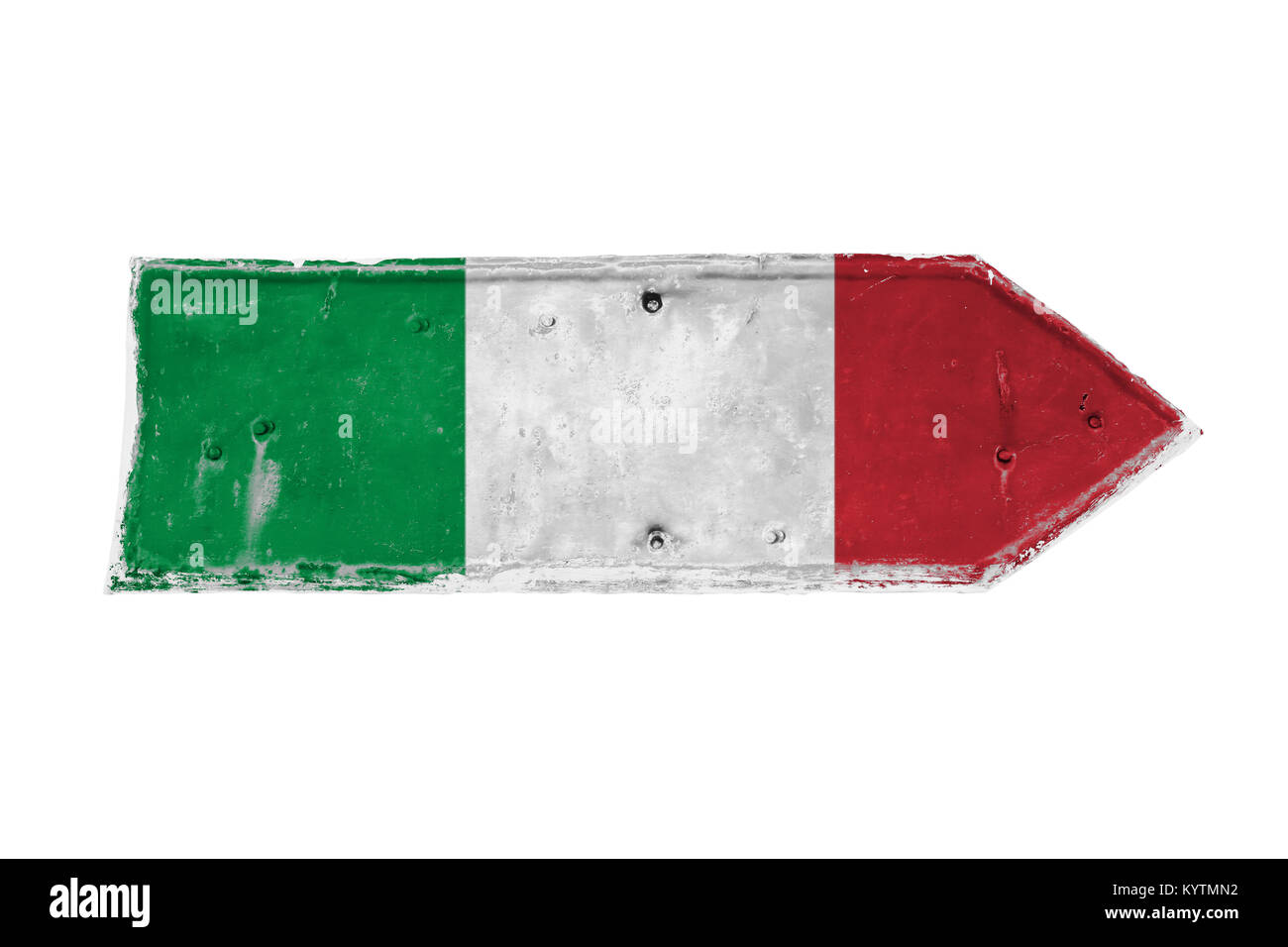 Italian flag traditional colors green, white and red painted over arrow ...