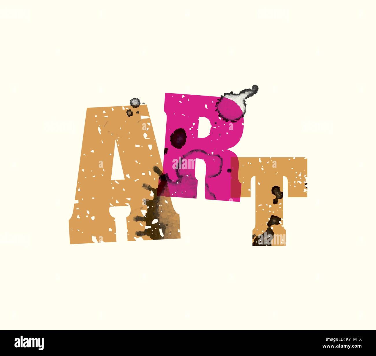 The word ART concept printed in letterpress hand stamped colorful ...