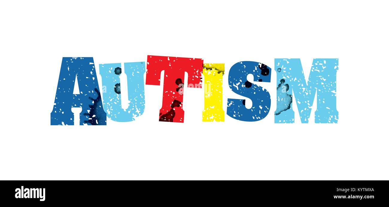 The word AUTISM concept printed in letterpress hand stamped colorful ...