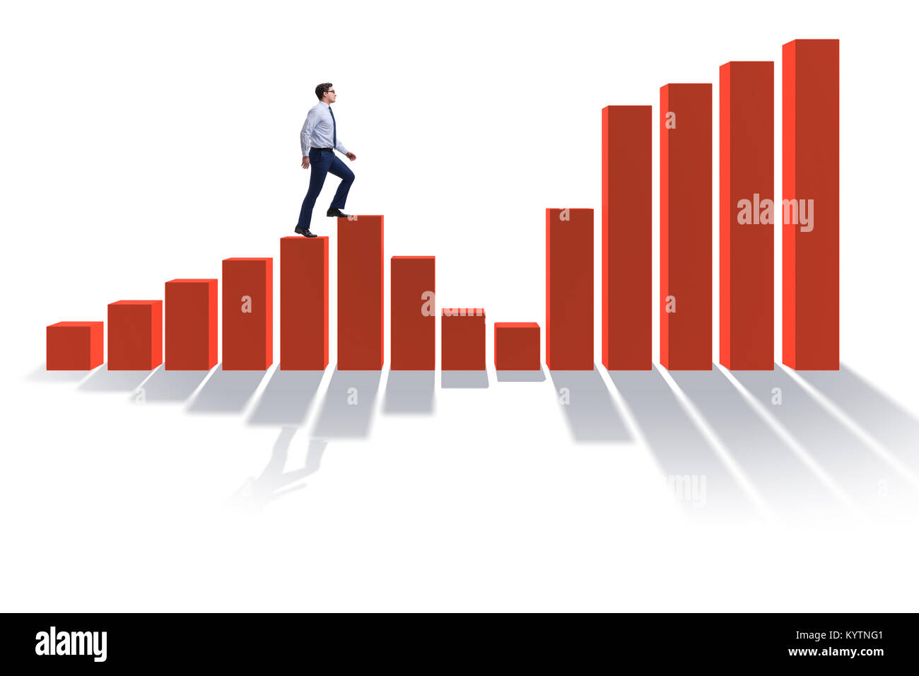 Businessman going up the bar chart in growth concept Stock Photo - Alamy