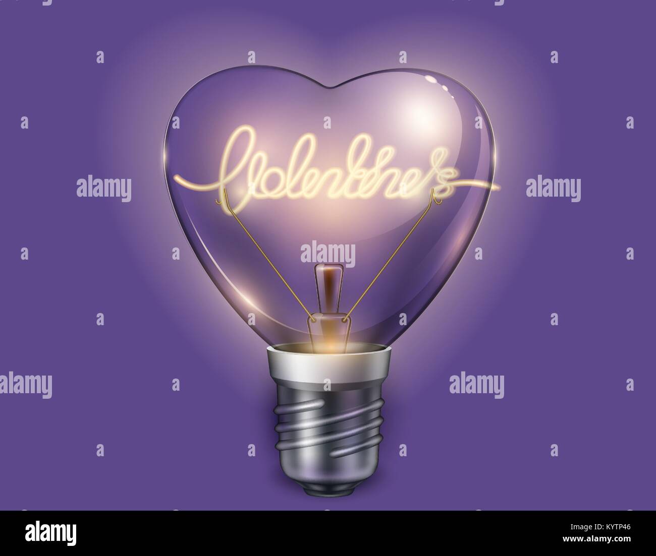 Light bulb heart shaped on violet background. Vector realistic 3d ...