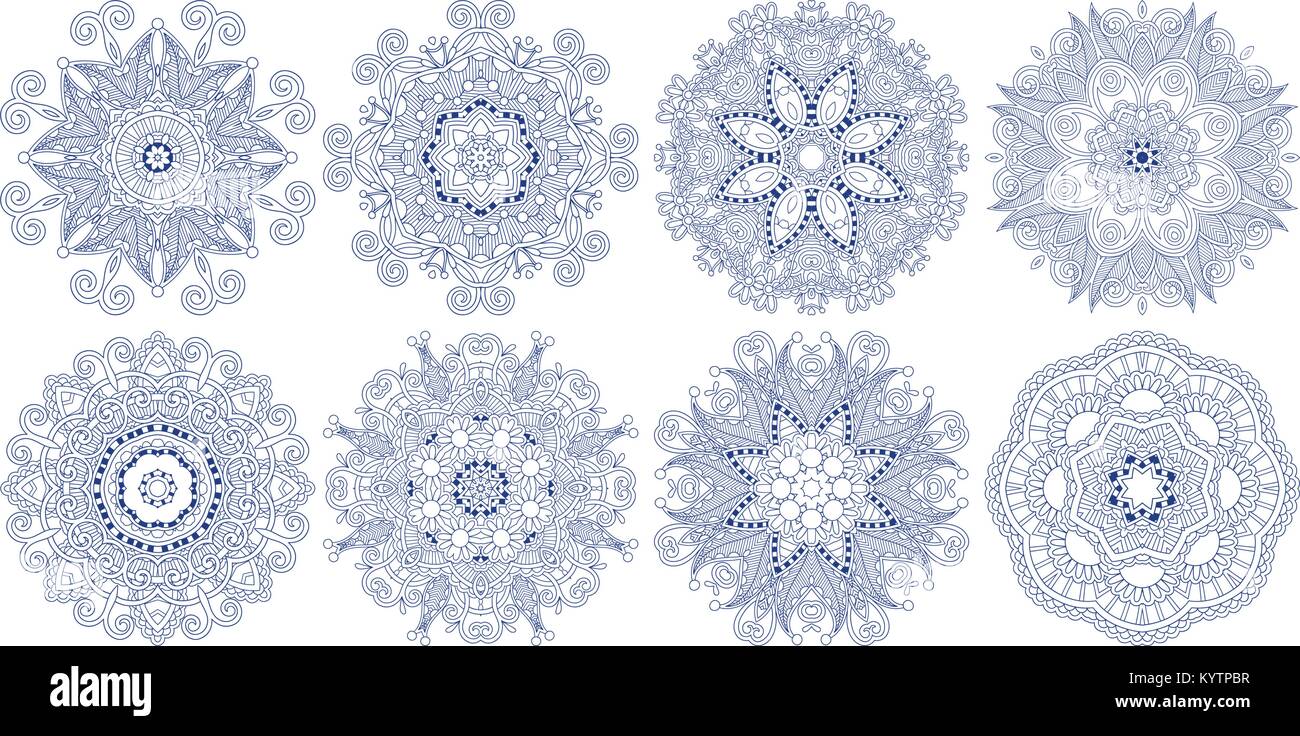 set of decorative circle patterns, ethnic flower paisley design Stock ...