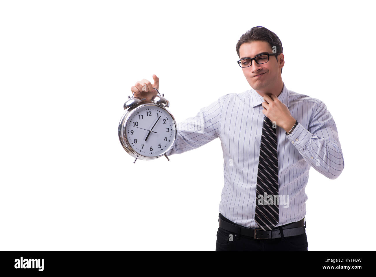 Young businessman in time management concept on white background Stock ...