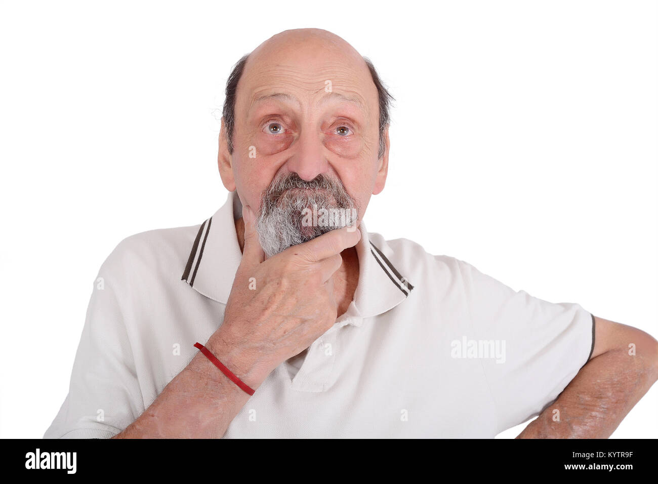 Portrait of elderly man thinking. Isolated white background Stock Photo ...
