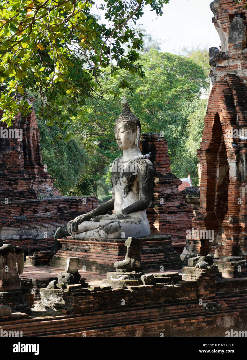 The buddha statue in meditation posture with the sunlight emitting from ...