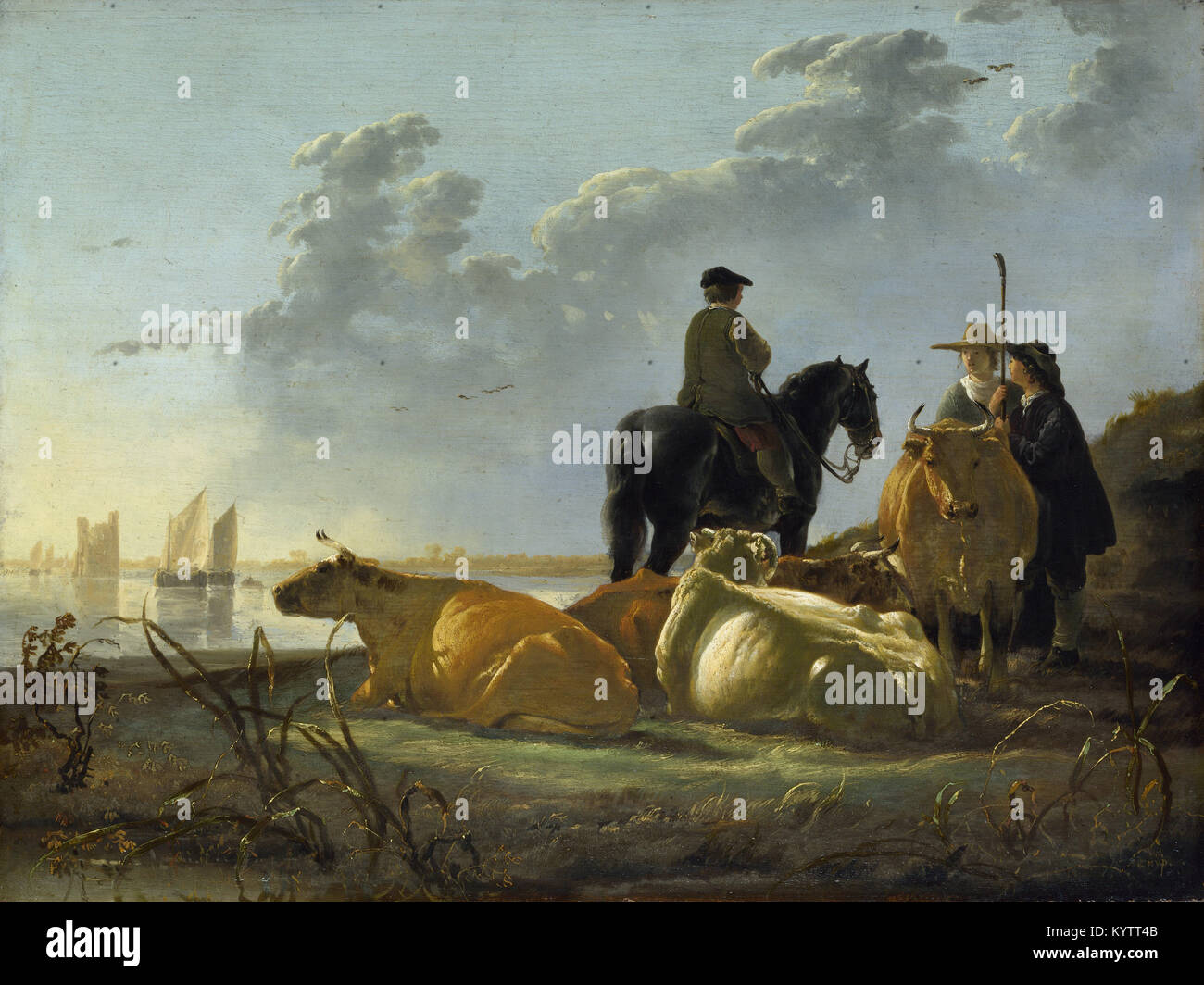 Aelbert Cuyp - Peasants with Four Cows by the River Merwede Stock Photo ...