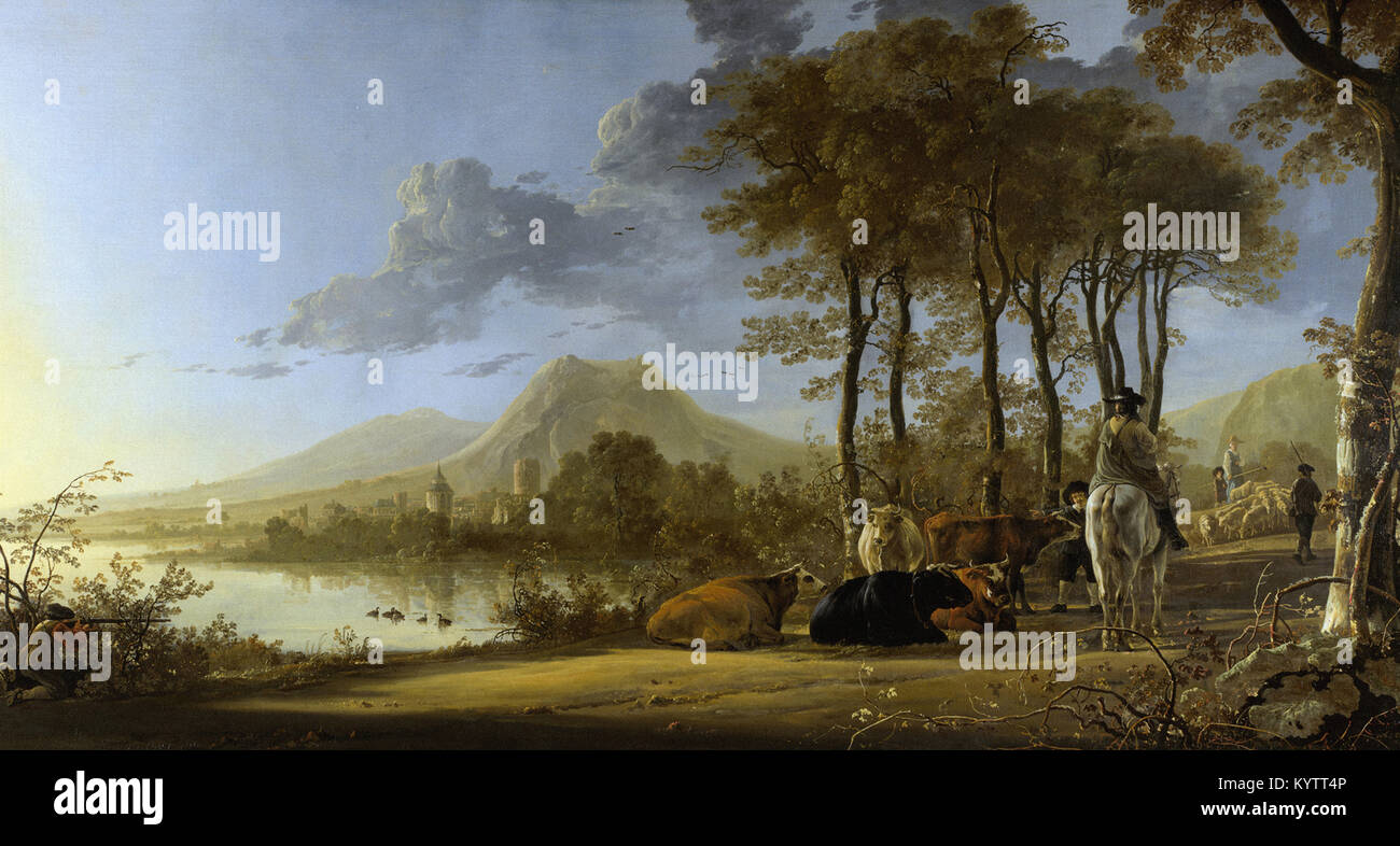 Aelbert Cuyp River Landscape with Horseman and Peasants Stock Photo - Alamy