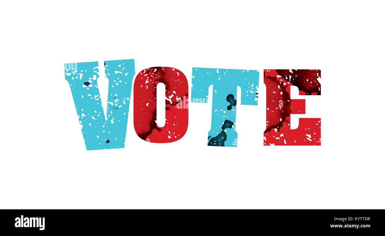 The word VOTE concept printed in letterpress hand stamped colorful ...