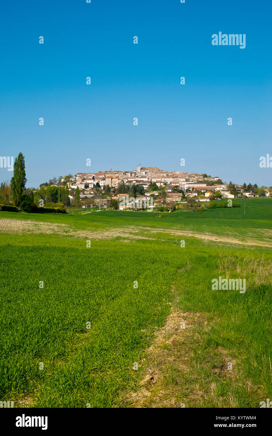 View of picturesque Monflanquin, Lot-et-Garonne, France. Monflanquin is ...